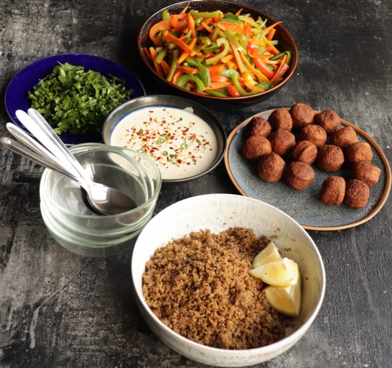 Spicy warm falafel couscous bowl - Chetna Makan