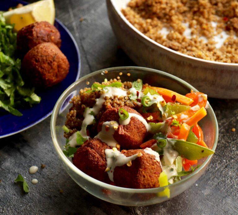 Spicy warm falafel couscous bowl - Chetna Makan